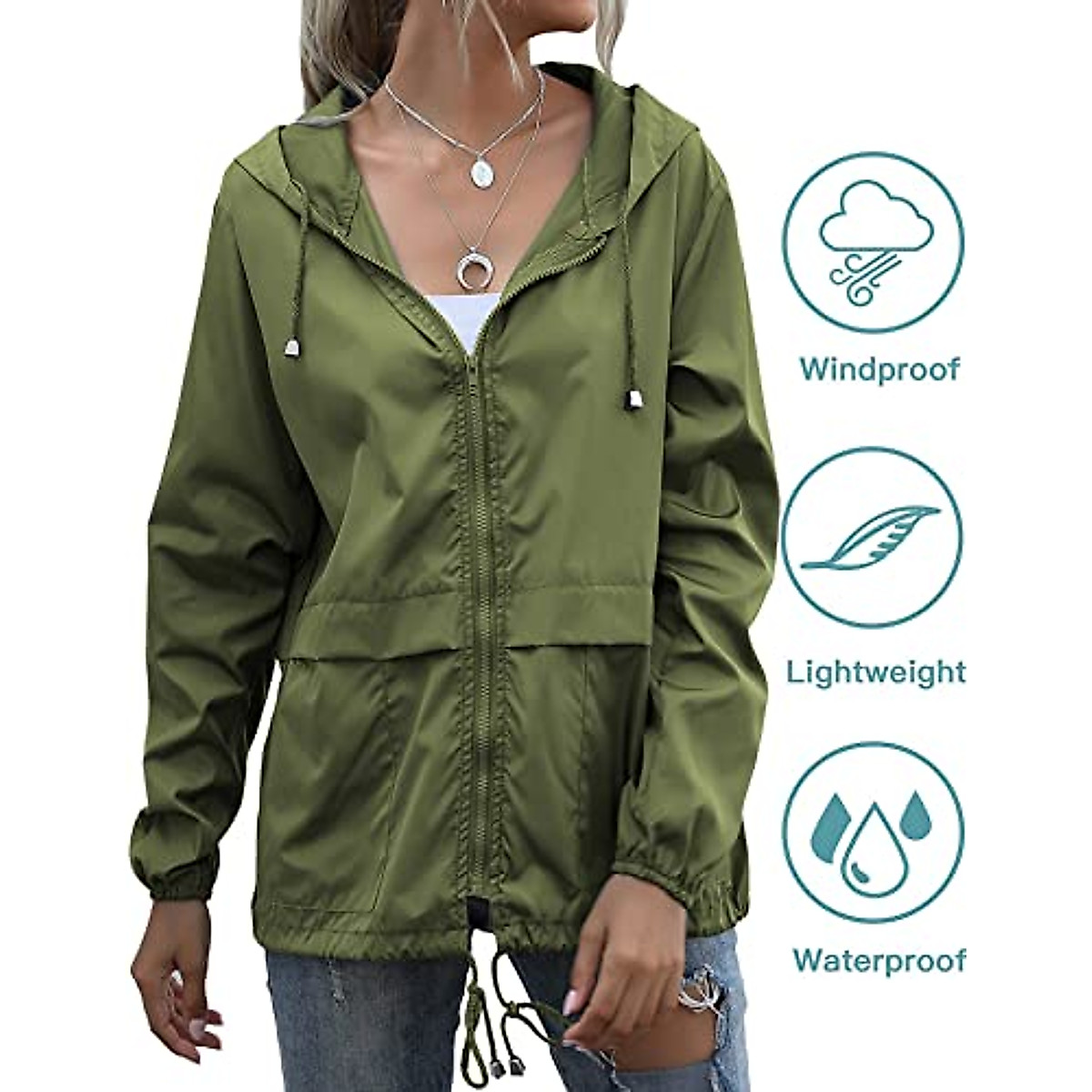 Lightweight Rainwear,Waterproof Active Outdoor Cycling Hiking Rain Jacket Army Green XL