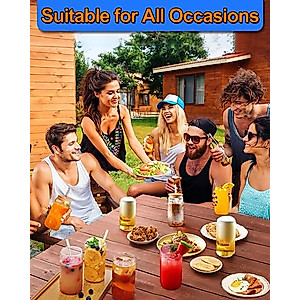 Yooler Glass Cups with Lids and Straws - 16oz Can Shaped Drinking Beer Glasses, Iced Coffee Cups, Cute Glass Tumbler with Straw and Bamboo Lid, Ideal for Cocktail, Whiskey, Gift (Set of 4)