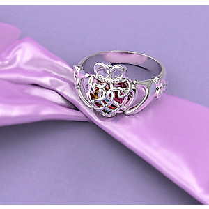 Personalized Birthstone Rings Irish Claddagh Ring Heart Shaped Caged Locket Rings Sterling Silver Engraved Bands With Names for Girls Women Love Wedding