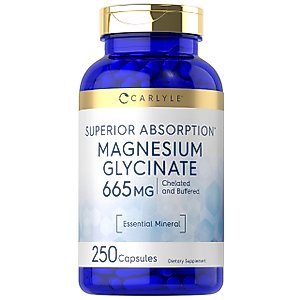 Carlyle Magnesium Glycinate | 665 mg | 250 Capsules | Non-GMO and Gluten Free Formula | Essential Buffered Mineral Supplement