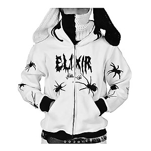 2023 Punk Jackets Streetwear Goth Oversized Zip Up Hoodie Men Women Rhinestone Y2K Spider Skeleton Hoodies Small
