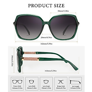 KALIYADI Polarized Sunglasses Womens Trendy Square Ladies Sun Glasses Classic Shades Sparkling Frame UV400 Protection(Green)