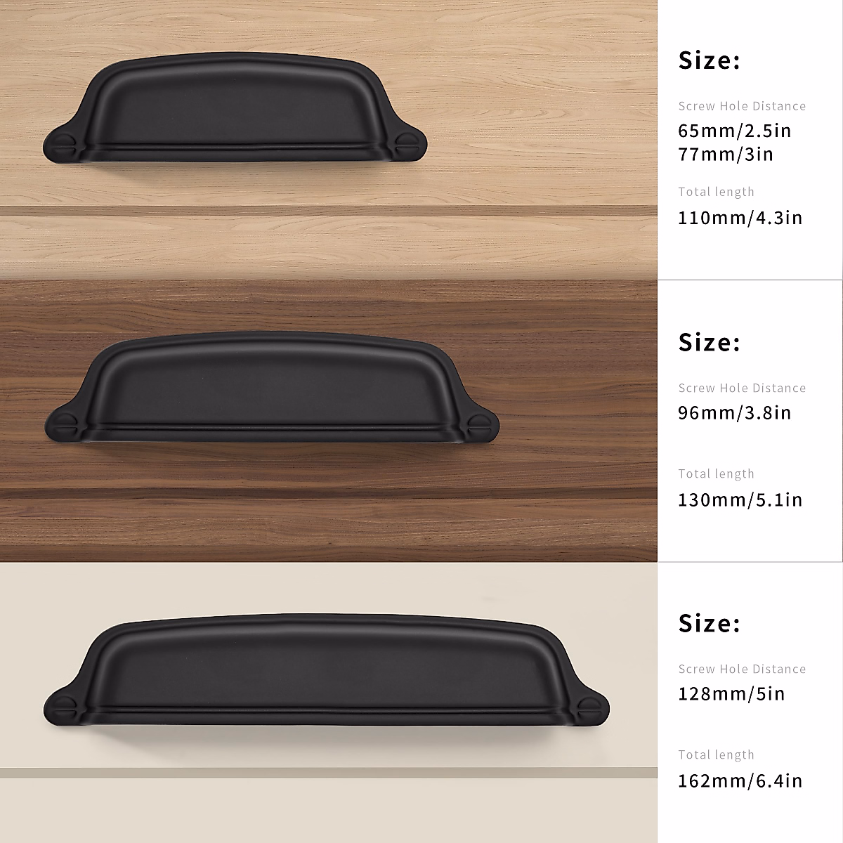 khtumeware 10 Pack 5 inch(128 mm) Drawer Pulls Matte Black Cabinet Cup Pulls Cabinet Hardware Kitchen Cabinet Handles Bin Cup Pulls Cup pulls for Kitchen cabinets.