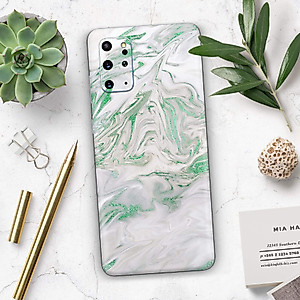 DesignSkinz Mint Marble & Digital Gold Foil V10 Protective Vinyl Decal Wrap Skin Cover Compatible with The Samsung Galaxy S20 (Screen Trim & Back Glass Skin)