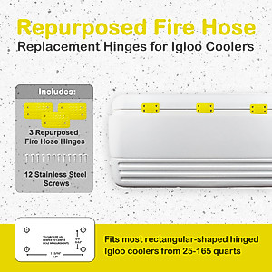 Unhinged Solutions Unbreakable Cooler Hinges - Set of 3 Repurposed Fire Hose Replacement Hinges for Igloo Coolers - Durable, Impact-Resistant, Easy to Install, Includes 12 Screws - Made in The USA