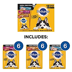 Pedigree High Protein Wet Dog Food Pouches, Variety Pack, 3.5 oz. Pouches,(Pack of 18)