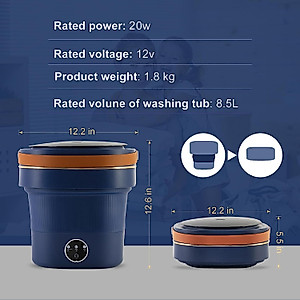 AMESEDAK 60W Cordless Portable Mini Washing Machine with Drain Basket, 8.5L Capacity Foldable Small Laundry Machine for Underwear, Baby Clothes and Small Items, Rechargeable Design for Travel Washer