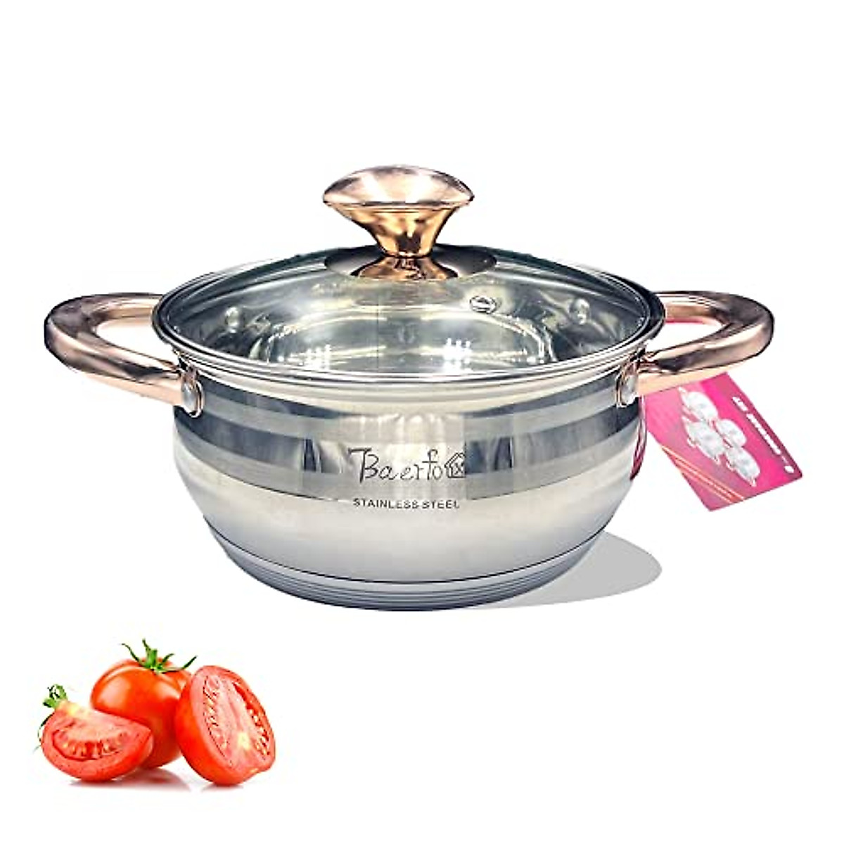 BAERFO 1.5 Quart Stock Pot,5 Ply 18/8 Stainless Steel Cooking Stock Pot with Lid, 1.5 QT Soup Pot, Healthy Stockpots, Casserole, Stew, Induction, Oven,Gas and Dishwasher Safe Pot