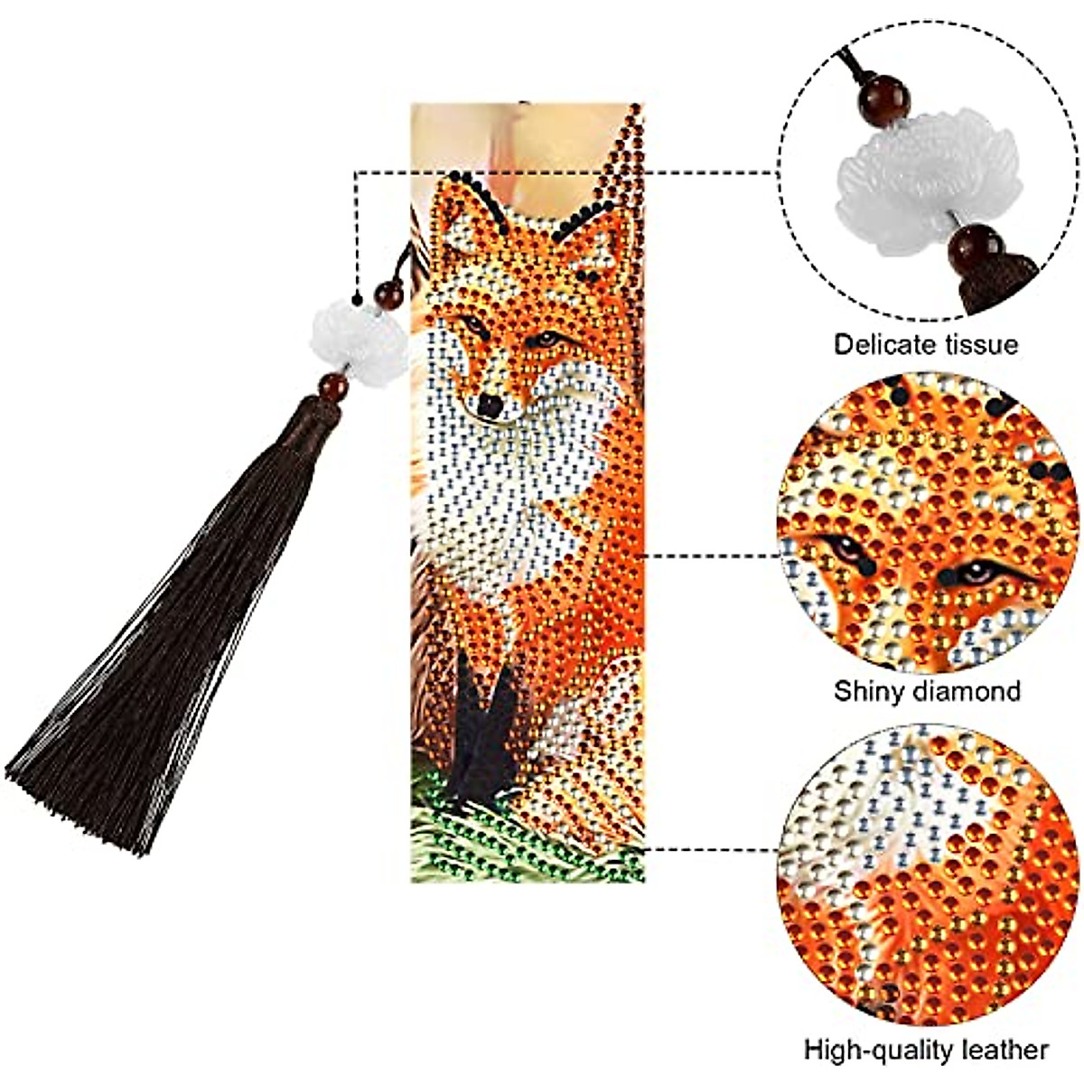 pigpigboss Fox Bookmark Diamond Painting Kit 2 Pieces DIY Diamond Painting Bookmark with Tassel Animal Fox Bookmark Diamond Dots Art for Adult Kids Book Decor Crafts