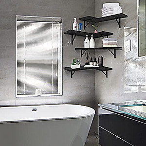 RayLove Corner Floating Shelves Wall Mounted Set of 4,Wood Corner Wall Shelves for Bedroom, Living Room, Bathroom, Kitchen, Office, BLACK001