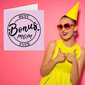 Step Mom Mothers Day Card - Best Bonus Mom Ever - Funny Novelty Happy Birthday Mother's Day Card from Step-Daughter Son, 5.7 x 5.7 Inch Birthday Greeting Cards for Step Mom Mommy Mama