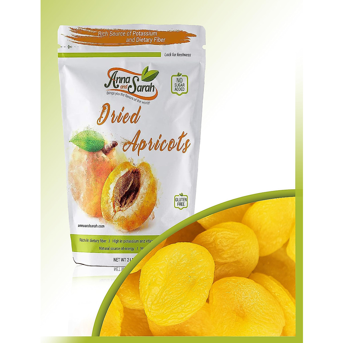 Anna and Sarah Dried Turkish Apricots SIZE #1 Big Size in Resealable Bag, 2 Lbs.