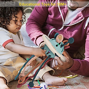 Baby Montessori Toys for 18M+, BPA Free Food Grade Silicone UFO Pull String Activity Toy, Sensory Toys for Toddlers, Travel Toys, Boy Girl Sensory Toys Fine Motor Skills Toys for 18m+