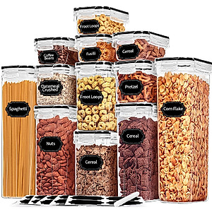 PRAKI Airtight Food Storage Containers with Lids, 12PCS Plastic Kitchen Storage Containers for Pantry Organization and Storage - Cereal, Rice, Flour and Sugar Containers with Labels & Marker