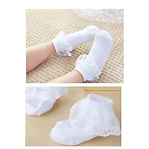 5 Pack of Girls White Lace Ruffle Socks Cotton Baby, M(3-6T)