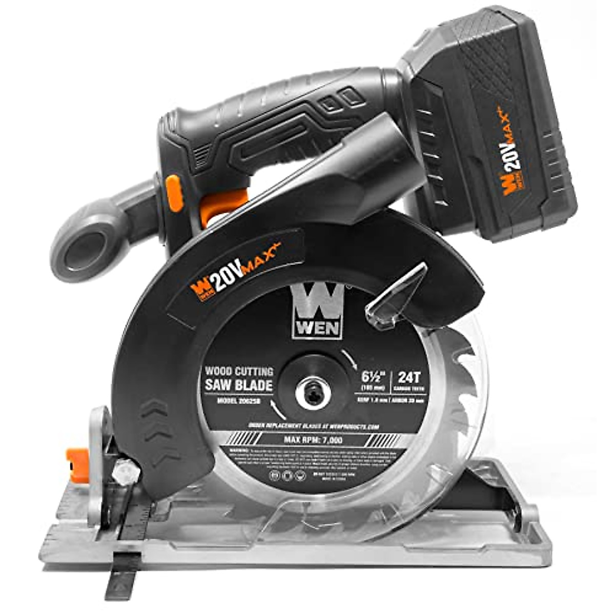 WEN Cordless Circular Saw, 6.5-Inch Blade with 20V Max 4.0 Ah Lithium-Ion Battery and Charger (20625)
