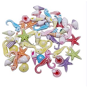 JORCEDI 100 Pcs Mixed Mini Conch Sea Stars Seashells Seahorse Beach Wedding Ornament for Table Scatters Beach Theme Sea Shells Party Decoration Crafts