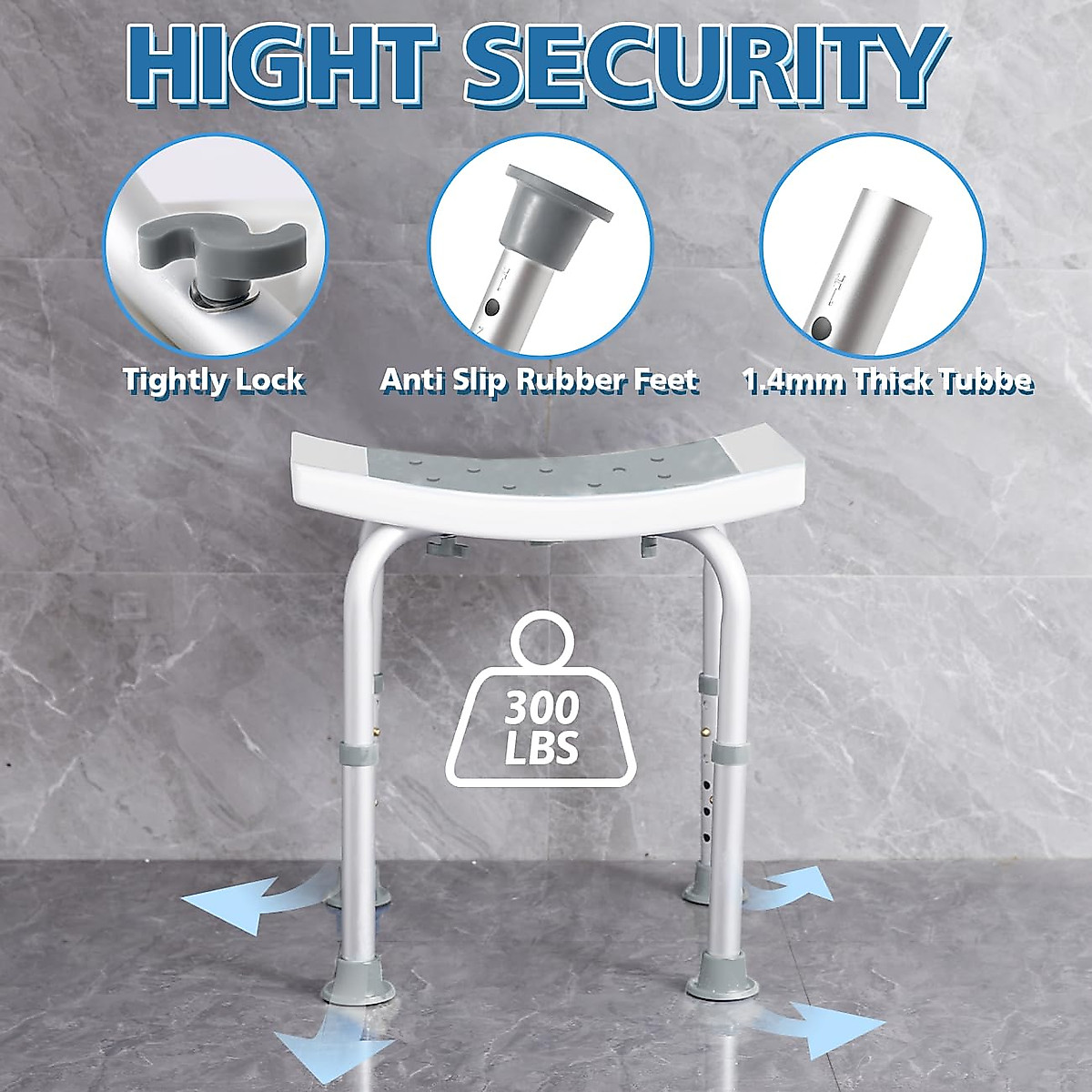 Dualeco FSA/HSA Eligible Shower Chair for Inside Shower, Shower Stool with Free Assist Grab Bar/Toiletry Bag, Tool-Free Assembly Shower Seat for Bathtub, Shower Bath Chairs for Seniors/Disabled