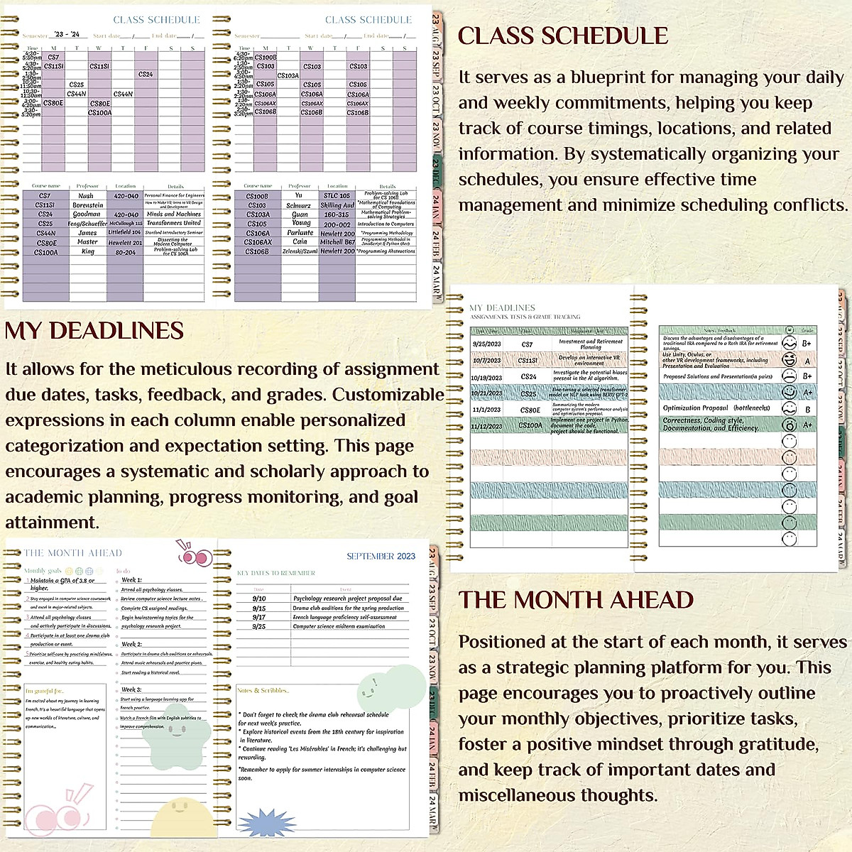 2024 Planner Academic Planner College School Planner 2024-2025 Academic Year, 17-Month Student Planner from AUG. 2023 to DEC. 2024, 8.5" X 6.3" Hardcover, Includes 8 Sheets of Stickers