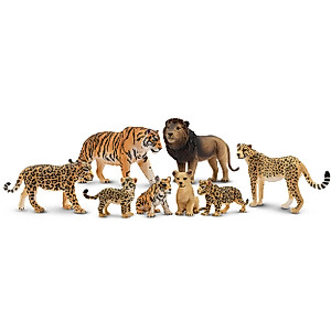 Toymany 8PCS 2-5" Plastic Jungle Animals Figures Playset Includes Baby Animals, Realistic Lion, Tiger, Cheetah, Leopard Figurines with Cubs, Cake Toppers Christmas Birthday Toy Gift for Kids Toddlers