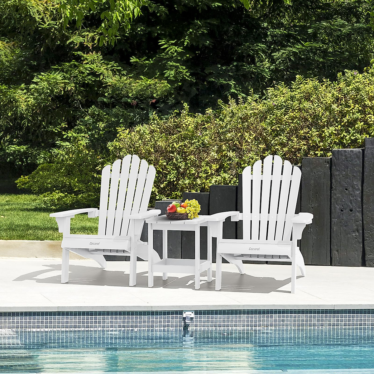 Cecarol Adirondack Chairs Set of 2, Outdoor Fire Pit Chair with Cup Holder, Adirondack Patio Chair Weather Resistant for Outside, Porch, Lawn, Garden- AC01S, White