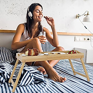 RichFire Bed Tray with Handles and Foldable Legs, Bamboo Bed Table Bed Desk, Breakfast in Bed Tray for Laptop Notebook Computer