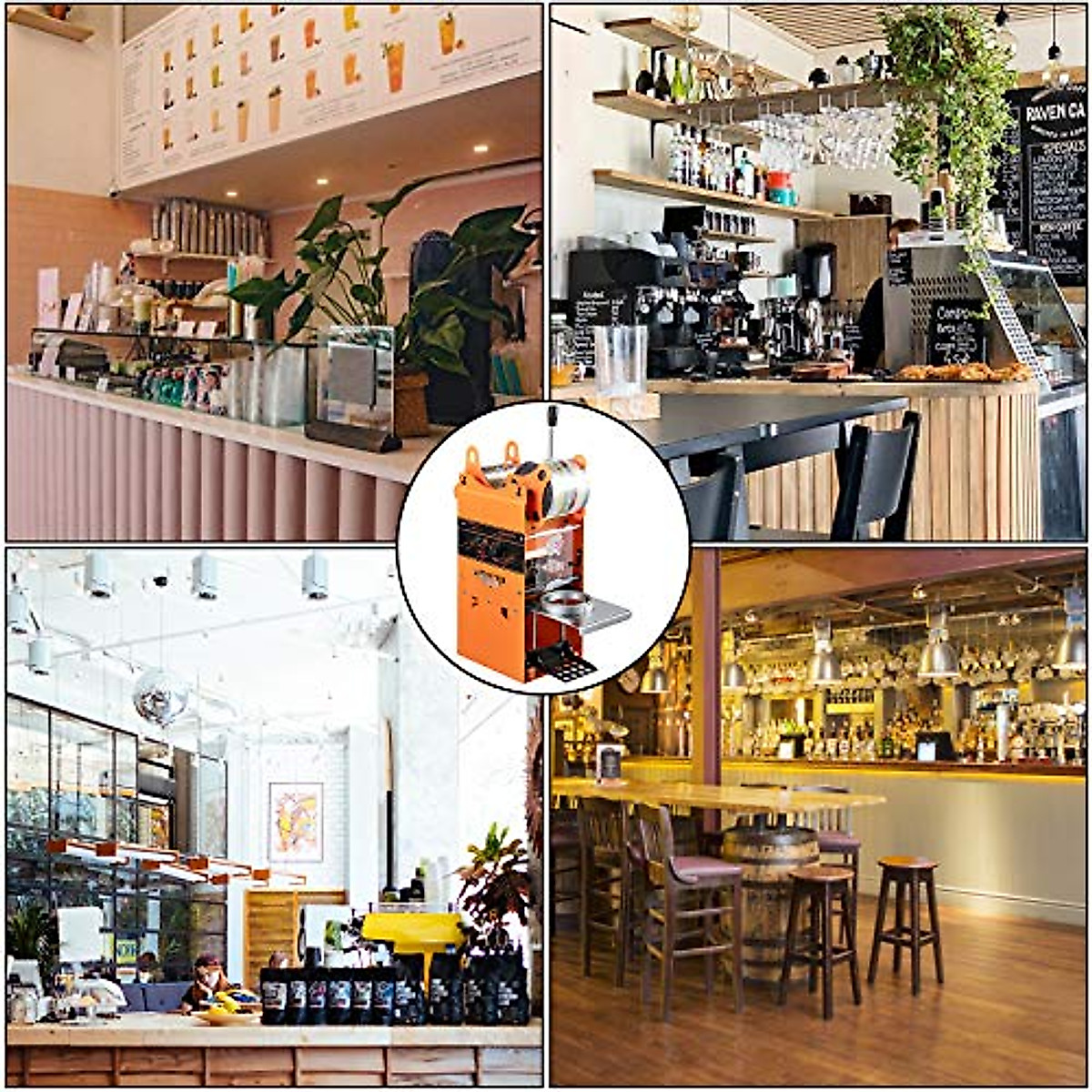 VEVOR Manual Tea Cup Sealer Machine, 300-500 Cup/h Manual Boba Tea Sealer Machine, Orange, 90/95mm Cup Diameter Cup Sealing Machine with Heating Technology for Bubble Milk Tea