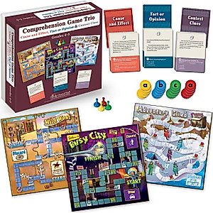 Really Good Stuff Comprehension Board Game Trio (3 Games): Cause and Effect, Fact or Opinion & Context Clues – Grades 4–5