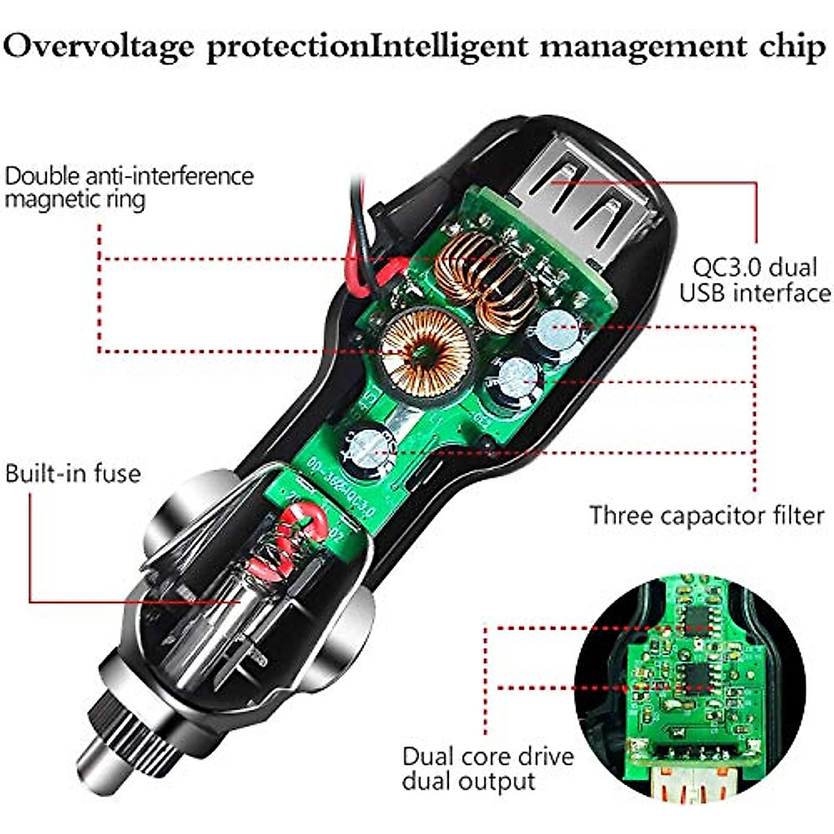 Radar Detector Power Cord,for Uniden Escort Valentine Beltronics Passport Cobra etc Radar Detector,with Dual USB QC3.0 Quick Charger(QC3.0 6.5ft)