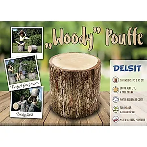Delsit Woody Outdoor Pouf Ottoman - European Made Waterproof & Lightweight Round Seat - Stylish Home Decor & Living Room Furniture -Versatile Footrest & Seating for Indoor & Outdoor | Original Print