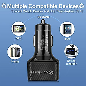 Amiss Car Charger Adapter, 6 USB Multi Port, Fast Charger, Include QC 3.0 and 5 Other Ports, Car Interior Accessories, Fit for iPhone 13/12/11/pro, Samsung Galaxy/Note S10/S9/S8, Android - Black