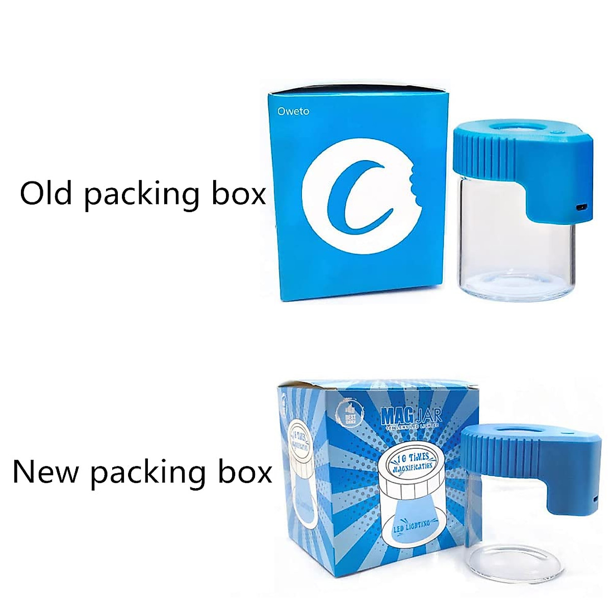 Oweto Led Transparent Glass Seal Storage Jar, Light-Up Magnifying Glass Ornamental Bottle (Blue)