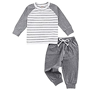 Baby Boy Clothes Stripe Long Sleeve T-Shirt Tops Sweatsuit Pants Sets Toddler Boy Fall Winter Outfits Sweater