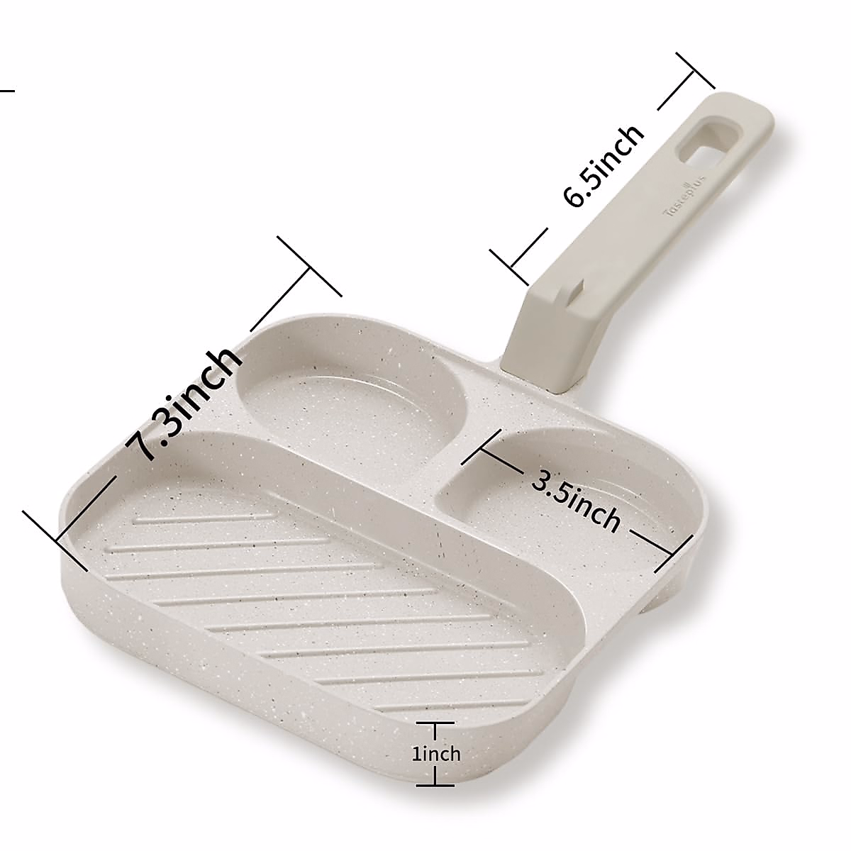 Taste plus Egg Pan Omelette Pan, Egg Frying Pan 3 Section, Nonstick Frying Pan for Breakfast, Compatible with Gas Stove & Induction Cookware, Light Grey