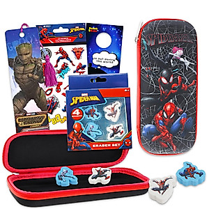 Spiderman Pencil Case for Kids - Spiderman Stationery Bundle with Spiderman Pencil Case, Spiderman Erasers, Stickers More | Spiderman School Supplies for Boys 4-6