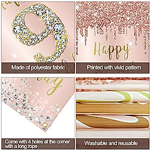 9th Birthday Door Banner Decorations for Girls, Pink Rose Gold Happy 9th Birthday Sign Door Cover Backdrop Party Decor, Large Nine Year Old Birthday Poster Background Photo Booth Props Party Supplies