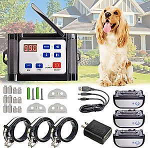 HEXIEDEN Wireless Electric Dog Fence,Pet Boundary Containment System,Safe Effective Vibrate/Shock Dog Collar,Waterproof,Rechargeable,Adjustable Range,Harmless,for 1 2 3 Dogs,for3dogs