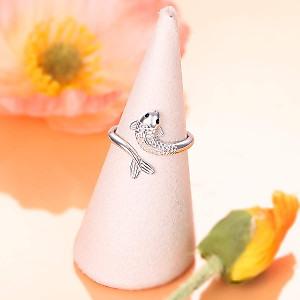 DAOCHONG S925 Sterling Silver Fish Adjustable Wrap Open Ring for Women