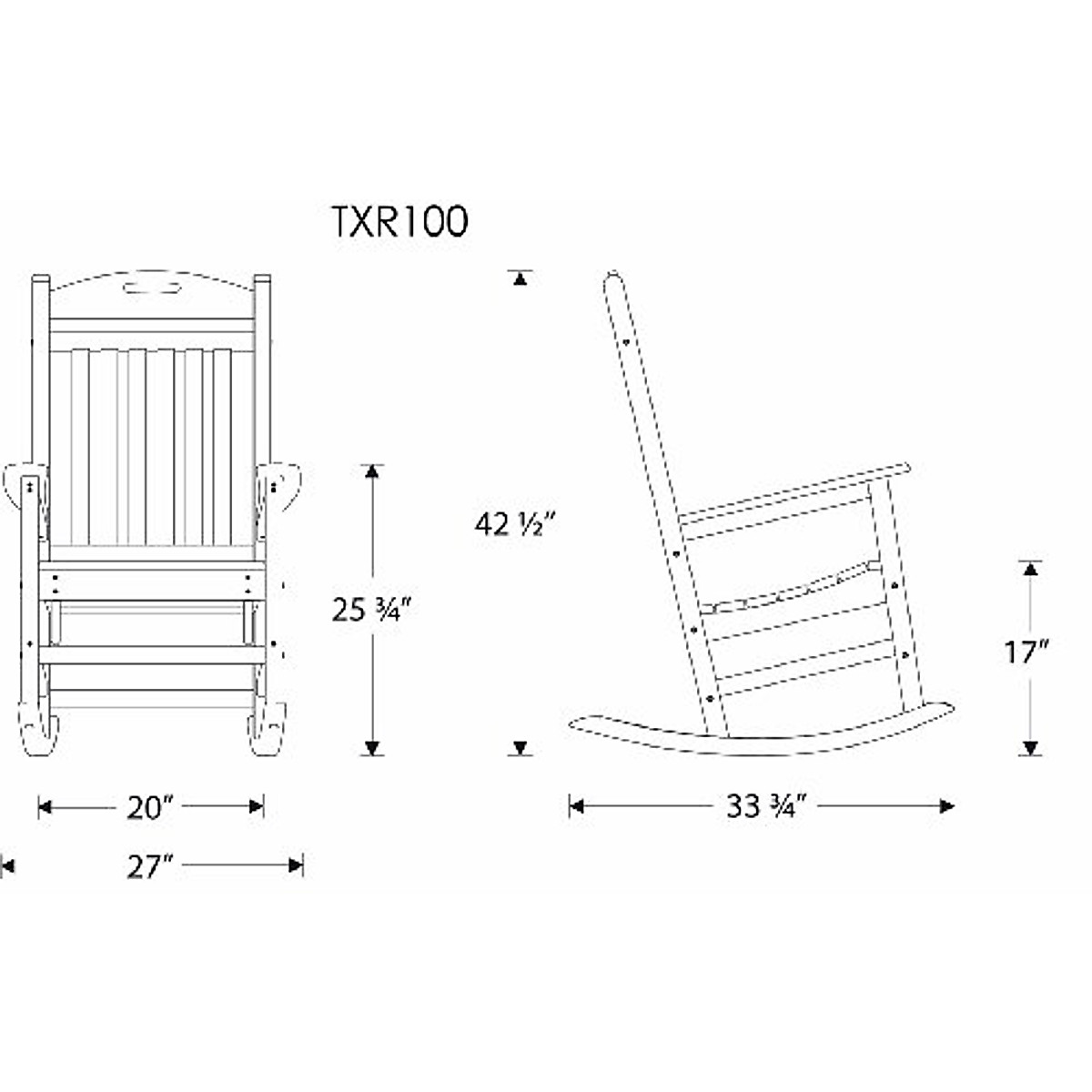 Trex Outdoor Furniture by Polywood TXR100CB Yacht Club Rocking Chair Rocker, Charcoal Black