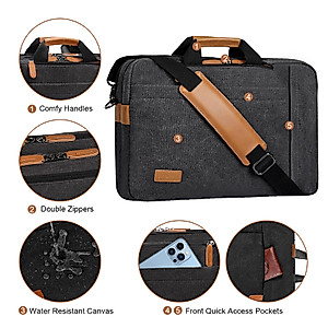 ESTARER 3 In 1 Laptop Bag for Men, 17-17.3 Inch Computer Bag Laptop Backpack for Work/Travel/Business, Convertible Briefcase Water Resistant Canvas Messenger Bag (Dark Grey)