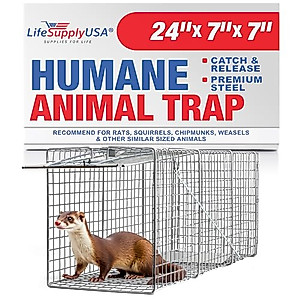 Heavy Duty Catch Release Medium Live Humane Animal Cage Trap for Rats, Squirrels, Chipmunks, Weasels and Other Similar Sized Animals 24x7x7
