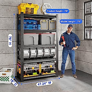 SFTORMAS 5-Tier Garage Shelving,Heavy Duty Storage Shelves,Adjustable Metal Shelving Unit,Heavy Duty Shelving,Garage Organization Metal Shelves,18" D X 47.24" W X 77.95" H,Black