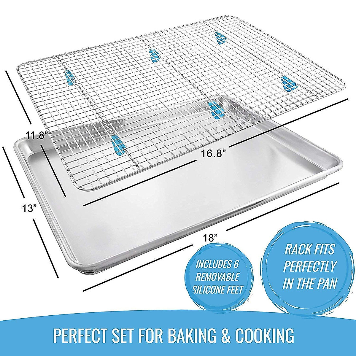 KPKitchen Baking Sheet & Rack Set and Silicone Mini Muffin Pan 24 Cup - Aluminum Pan (18” x 13”) + Stainless Cooling Rack (16.8” x 11.8”) - 24 Cup Mini Cupcake Pan - 100% Food Safe & BPA-free
