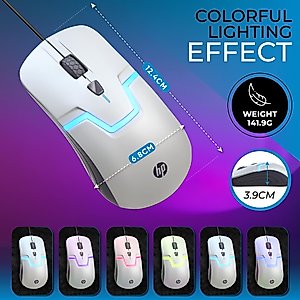 HP Wired Gaming Mouse, PC Gaming Mice, High Performance Mouse Gamer with Optical Sensor, 3 Buttons, 7 Color LED for Computer Notebook Laptop Office Home