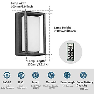 MVBT Modern Outdoor Solar Wall Light, LED Porch Patio Door Entryway Sconce Exterior Fixture Wall Lamp 3000K Landscape Lighting with No Wiring Required