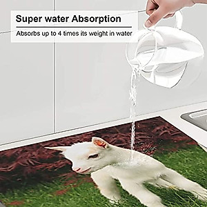 goat Printed Drying Mat For Kitchen Ultra Absorbent Microfiber Dishes Drainer Mats Non-Slip Silicone Quick Dry Pad - 18 X 16inch