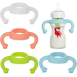 Baby Bottle Handles,4 Pack Silicone Baby Bottle Holder with Easy Grip Handles to Hold Their Own Bottle,Bottle Handles for 1.85" to 2.62" Diameter Baby Bottles and Straw Bottles