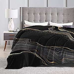Black and Gold Fleece Blanket Throw Blanket, Ultra-Soft Cozy Micro Fleece Blanket for Sofa, Couch, Bed, Camping, Travel, & Car Use-All Seasons Suitable80 X60