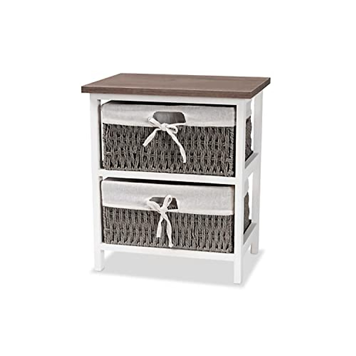 Baxton Studio Terena Modern Transitional Two-Tone Walnut Brown and White Finished Wood 2-Basket Storage Unit