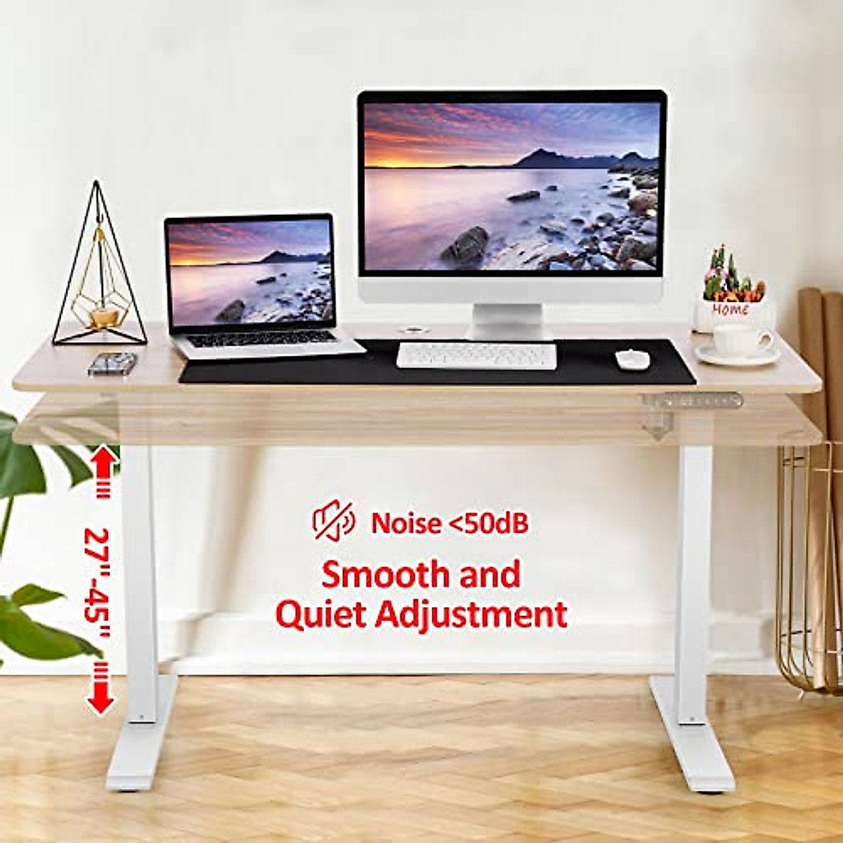 farexon Electric Height Adjustable Standing Desk, 55 x 24 inch Stand Up Desk Workstation, Home Office Computer Sit Stand Desk with Memory Preset, Solid Slab Classic, Oak